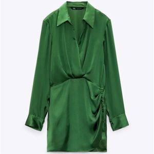 Zara | Dresses | Zara Woman Nwt Green Satin Effect Wrapped Dress | Poshmark
